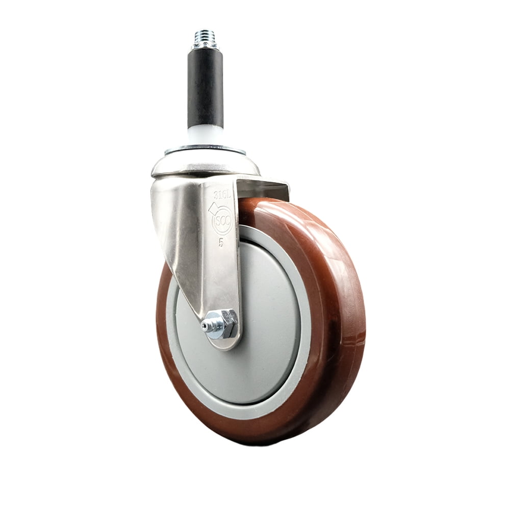 5 Inch 316SS Maroon Polyurethane Wheel Swivel 7/8 Inch Expanding Stem ...