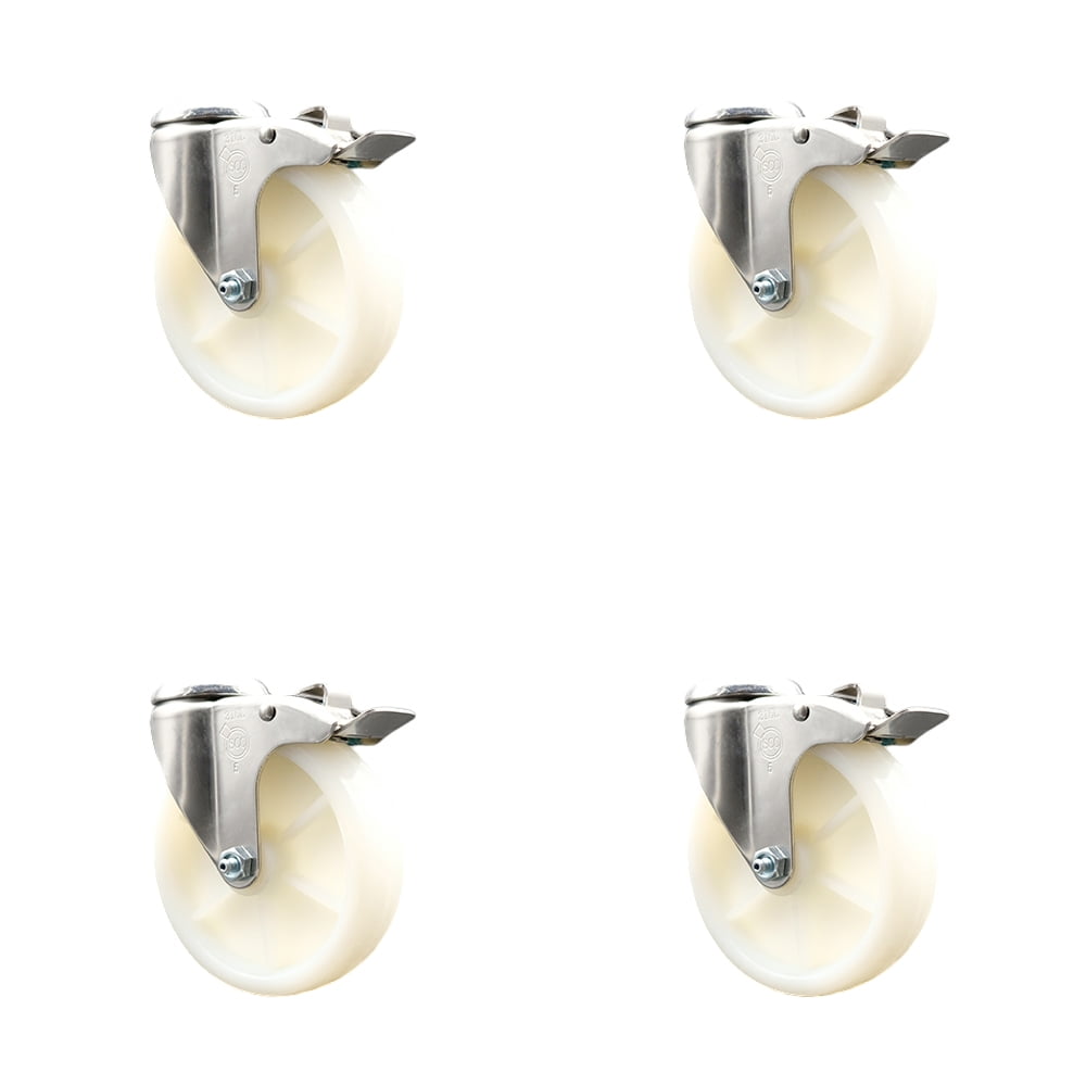 5 Inch 316SS Nylon Wheel Swivel Bolt Hole Caster Set Service Caster ...