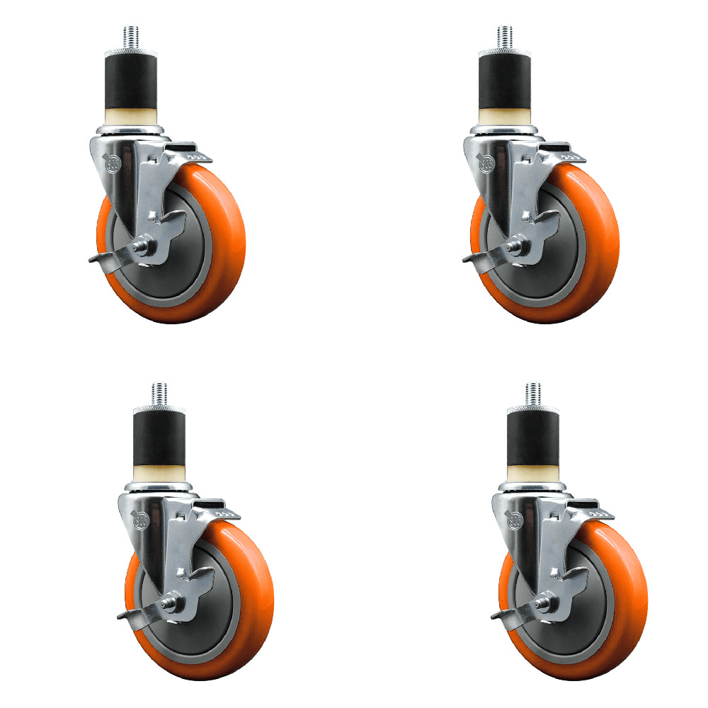 5 Inch 316SS Orange Poly Swivel 1-7/8 Inch Expanding Stem Caster Set ...
