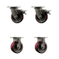 5 Inch 316SS Poly on Aluminum Caster Set w/Delrin Bearings 2 Brakes 2 ...