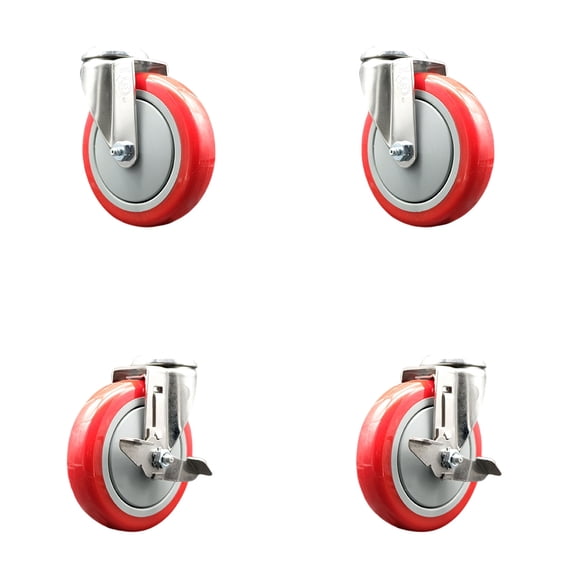 4 Inch 316SS Gray Polyurethane Wheel Swivel Bolt Hole Caster Set 2 ...