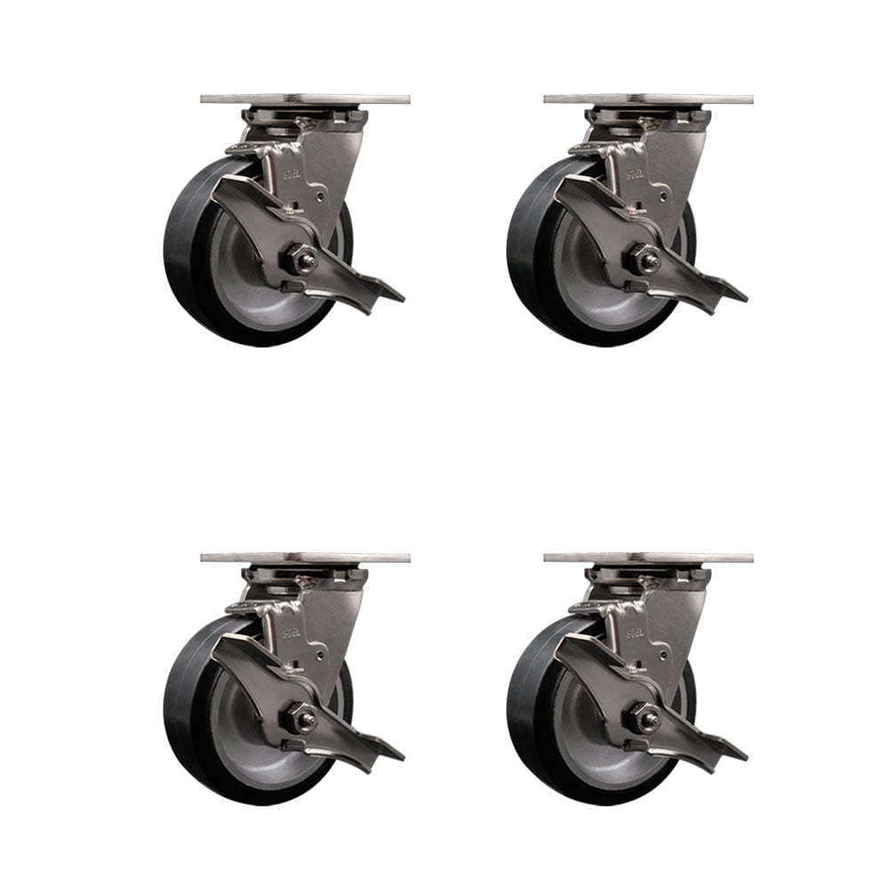 5 Inch 316SS Rubber on Aluminum Swivel Caster Set with Delrin Bearings ...