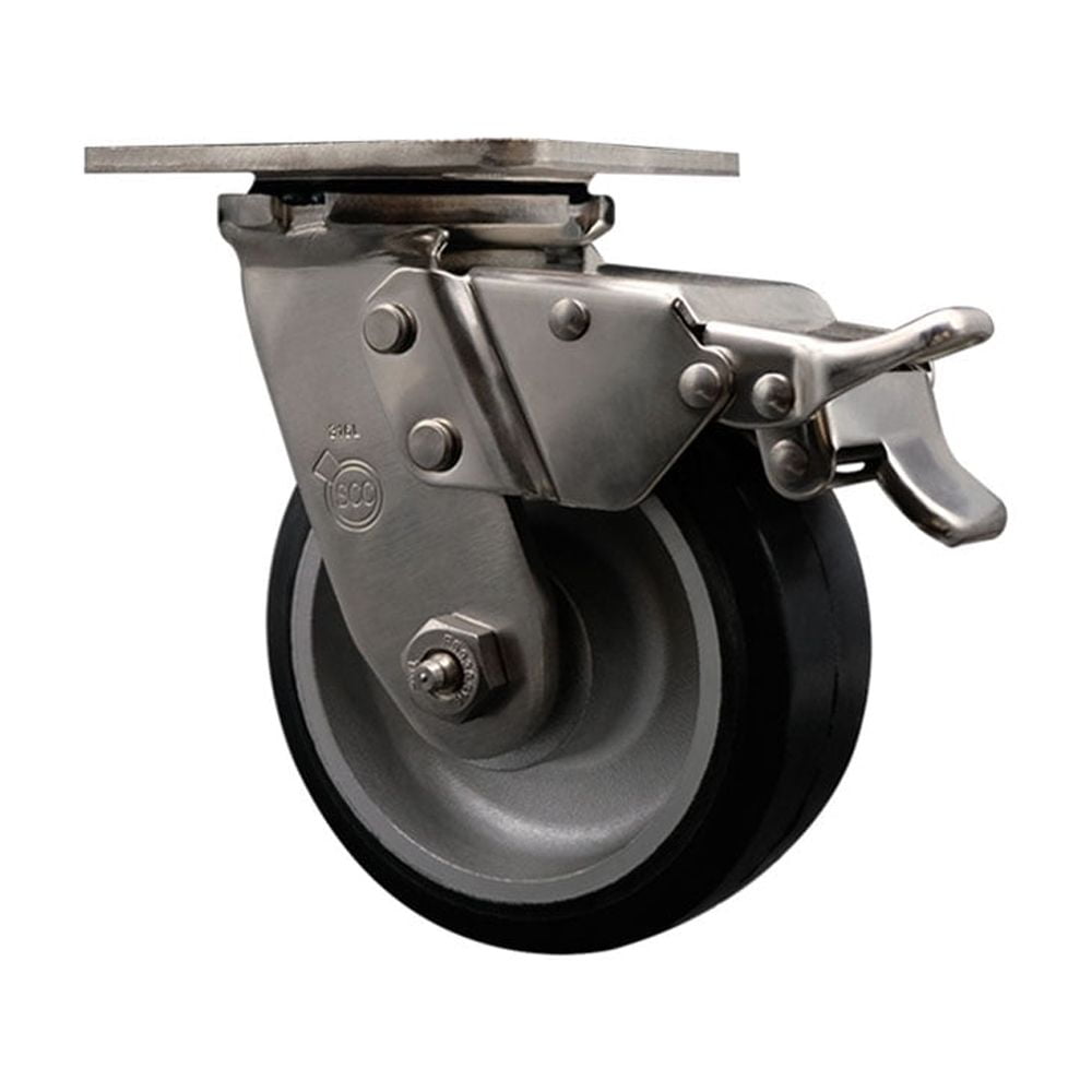 5 Inch 316SS Rubber on Aluminum Swivel Caster with Delrin Bearing and ...