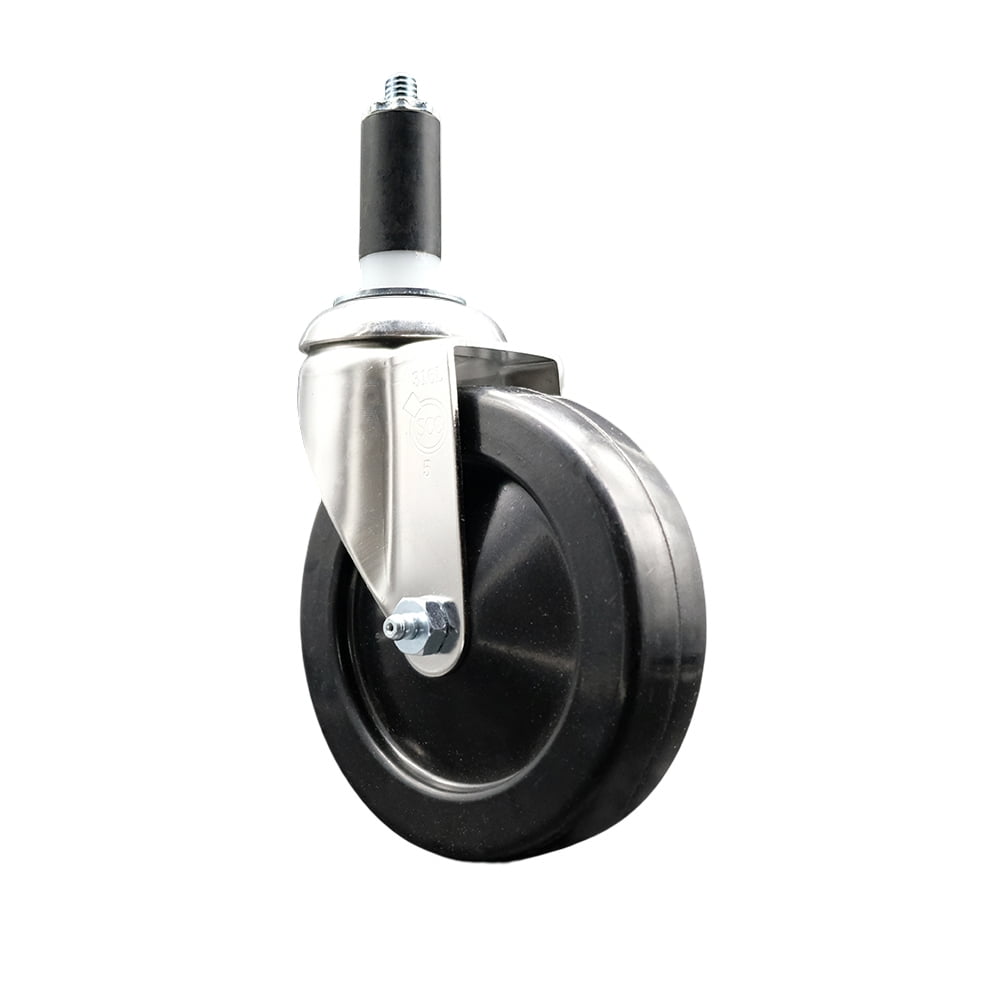 5 Inch 316SS Soft Rubber Wheel Swivel 1-3/8 Inch Expanding Stem Caster ...