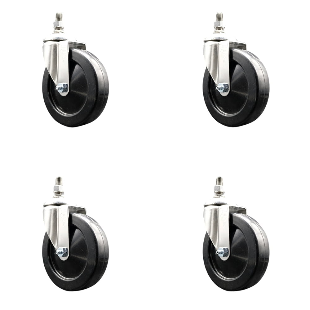 5 Inch 316SS Soft Rubber Wheel Swivel 10mm Threaded Stem Caster Set SCC ...