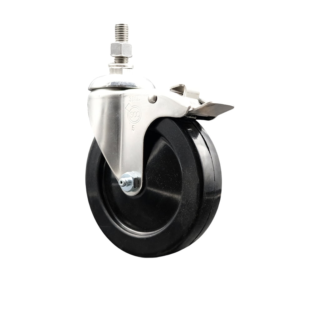 5 Inch 316SS Soft Rubber Wheel Swivel 12mm Stem Caster Total Lock Brake ...