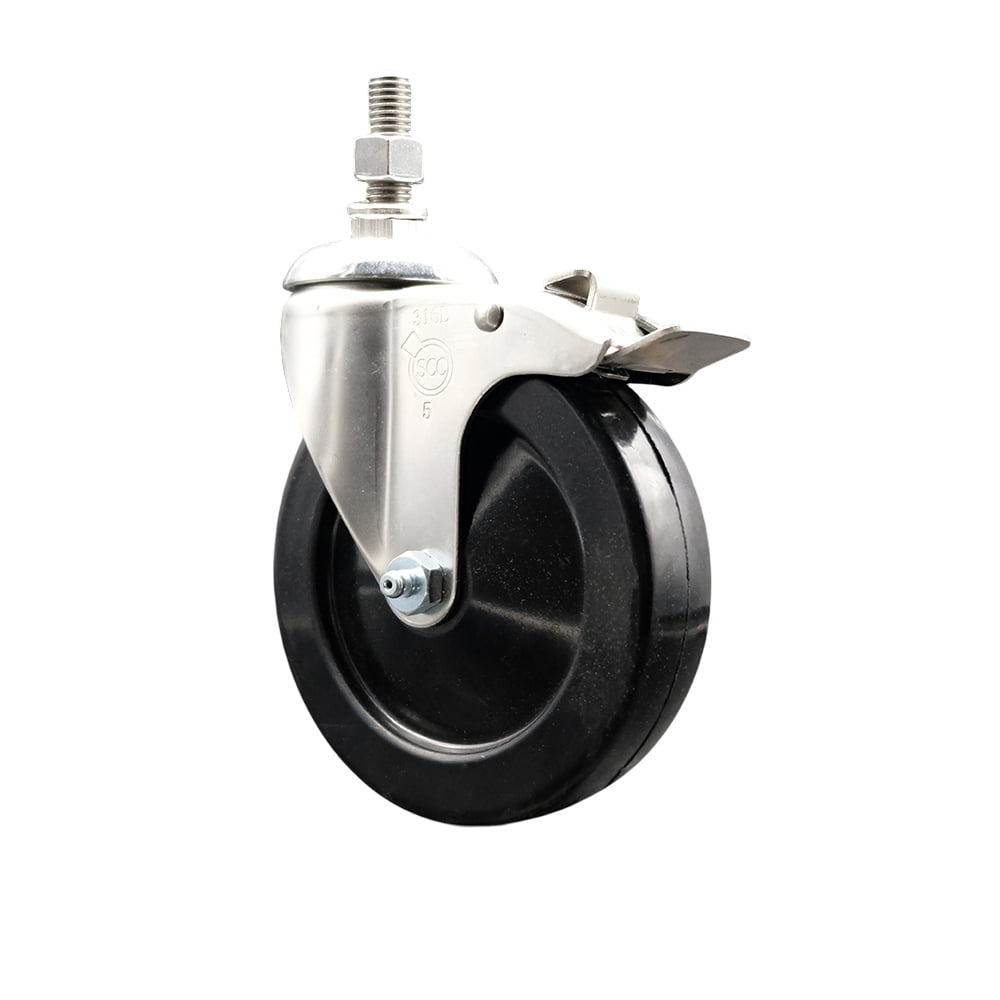 5 Inch 316SS Soft Rubber Wheel Swivel 3/8 Inch Stem Caster Total Lock ...