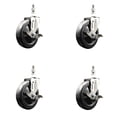 5 Inch 316SS Soft Rubber Wheel Swivel 3/8 Inch Threaded Stem Caster Set ...