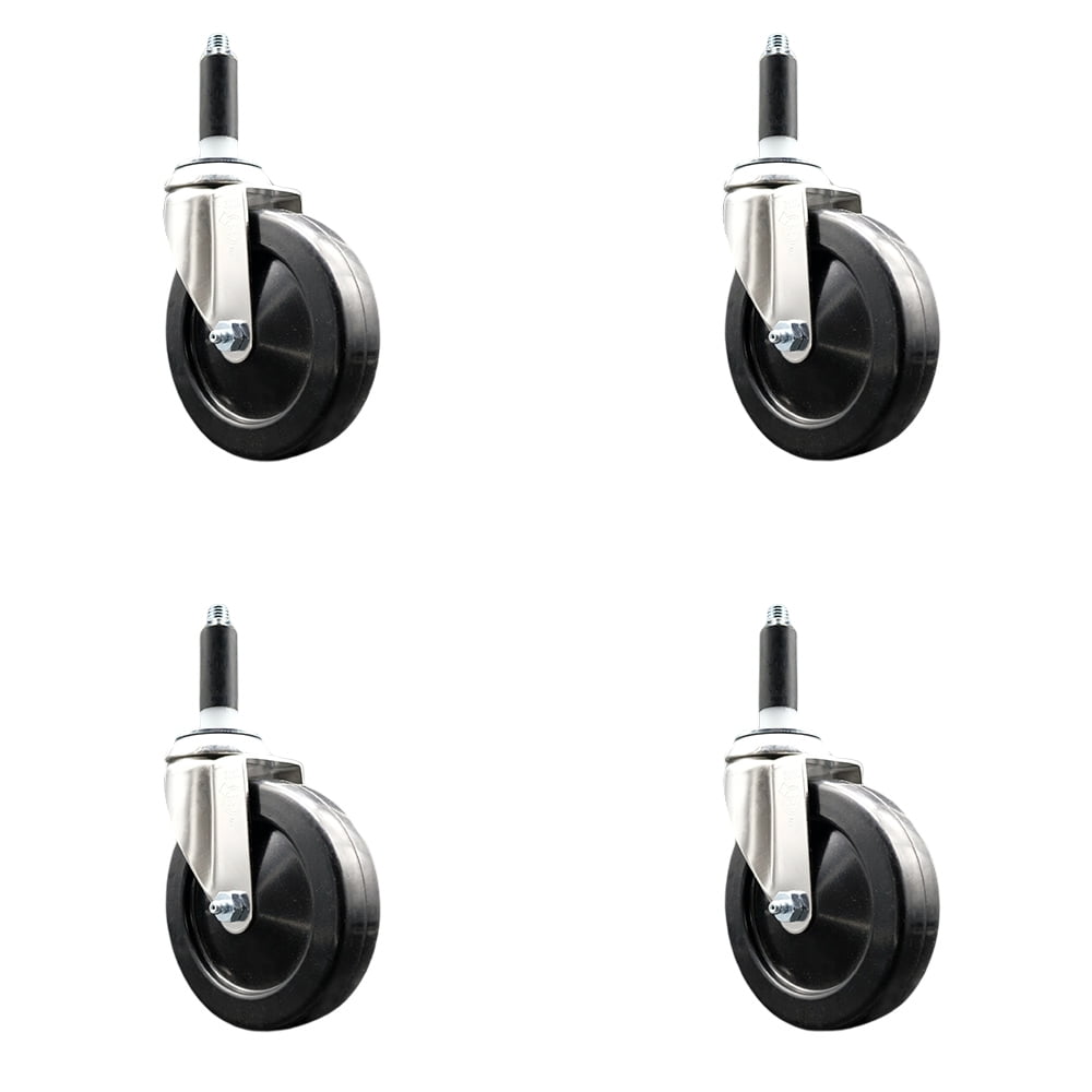 5 Inch 316SS Soft Rubber Wheel Swivel 7/8 Inch Expanding Stem Caster ...
