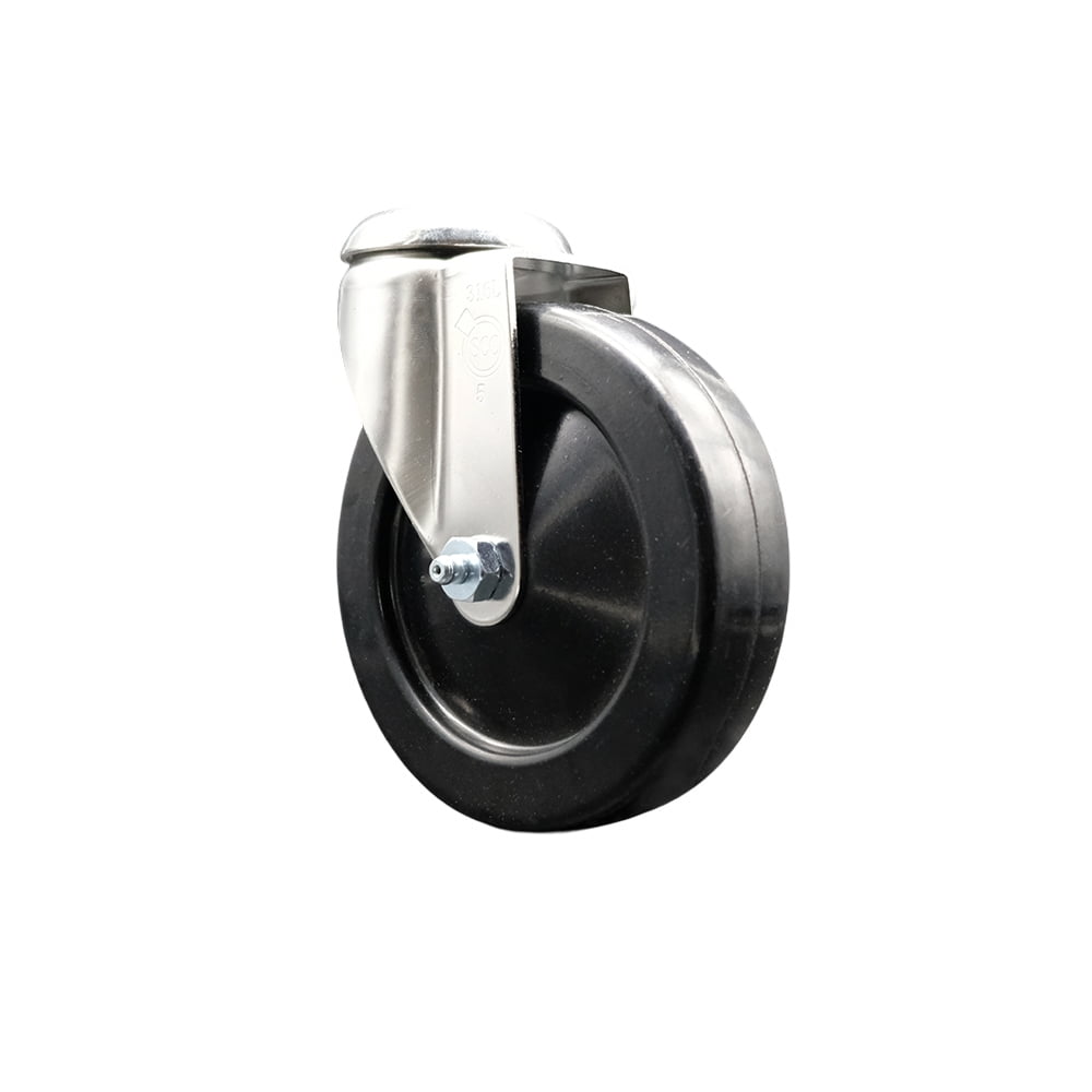 5 Inch 316SS Soft Rubber Wheel Swivel Bolt Hole Caster Service Caster ...