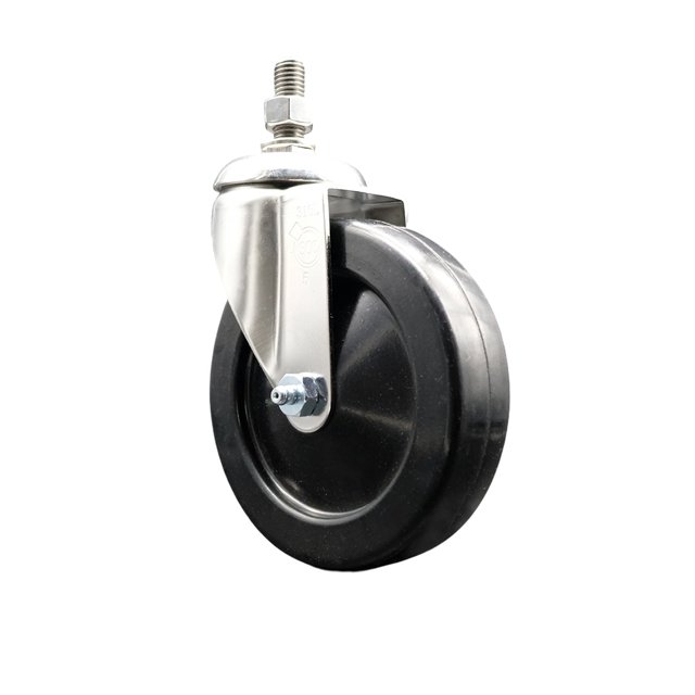 5 Inch 316SS Soft Rubber Wheel Swivel ½ Inch Threaded Stem Caster ...