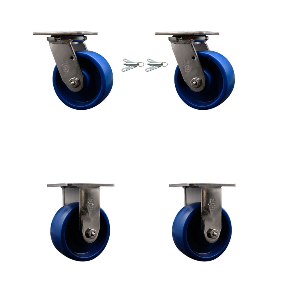 5 Inch 316SS Solid Poly Caster Set with Roller Bearings 2 Swivel Locks ...
