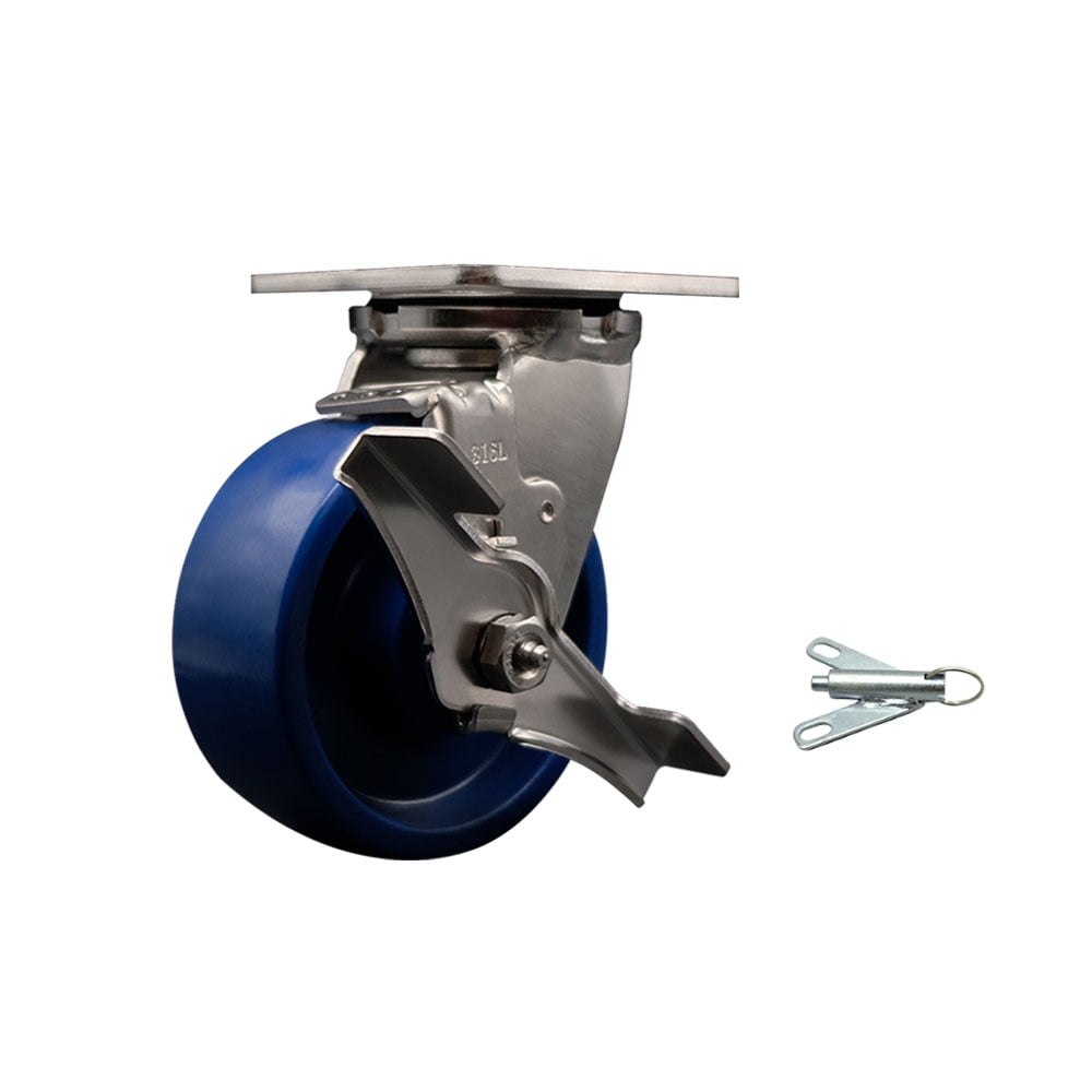 5 Inch 316SS Solid Poly Caster with Roller Bearing and Brake/Swivel ...