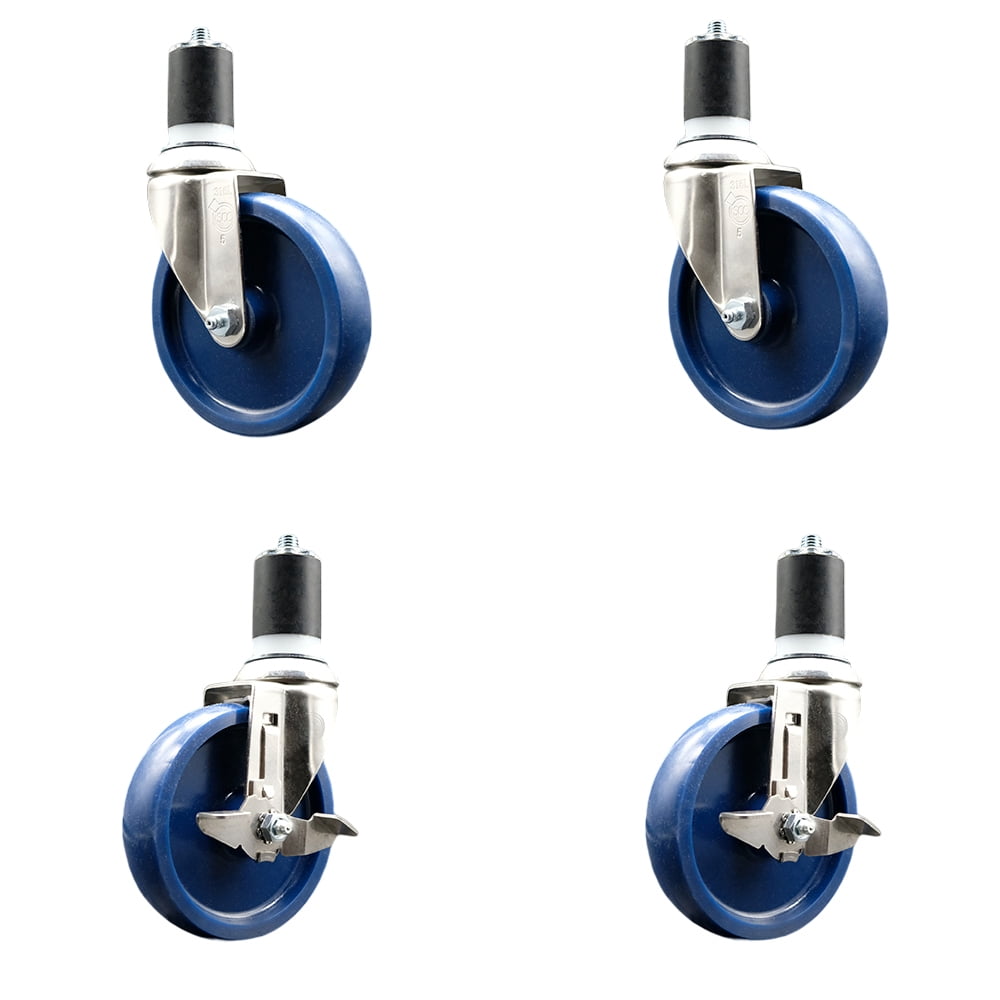 5 Inch 316SS Solid Poly Swivel 1-3/4 Inch Expanding Stem Caster Set 2 ...