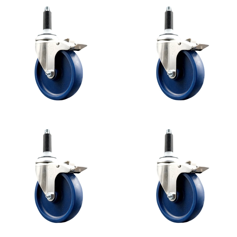 5 Inch 316SS Solid Poly Swivel 3/4 Inch Expanding Stem Caster Set Lock ...