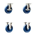 5 Inch 316SS Solid Polyurethane Swivel Top Plate Caster Set 2 Brake 2 ...