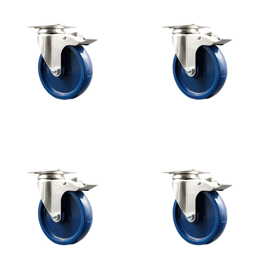 5 Inch 316SS Solid Polyurethane Swivel Top Plate Caster Set Total Lock ...