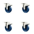 5 Inch 316SS Solid Polyurethane Swivel Top Plate Caster Set Total Lock ...