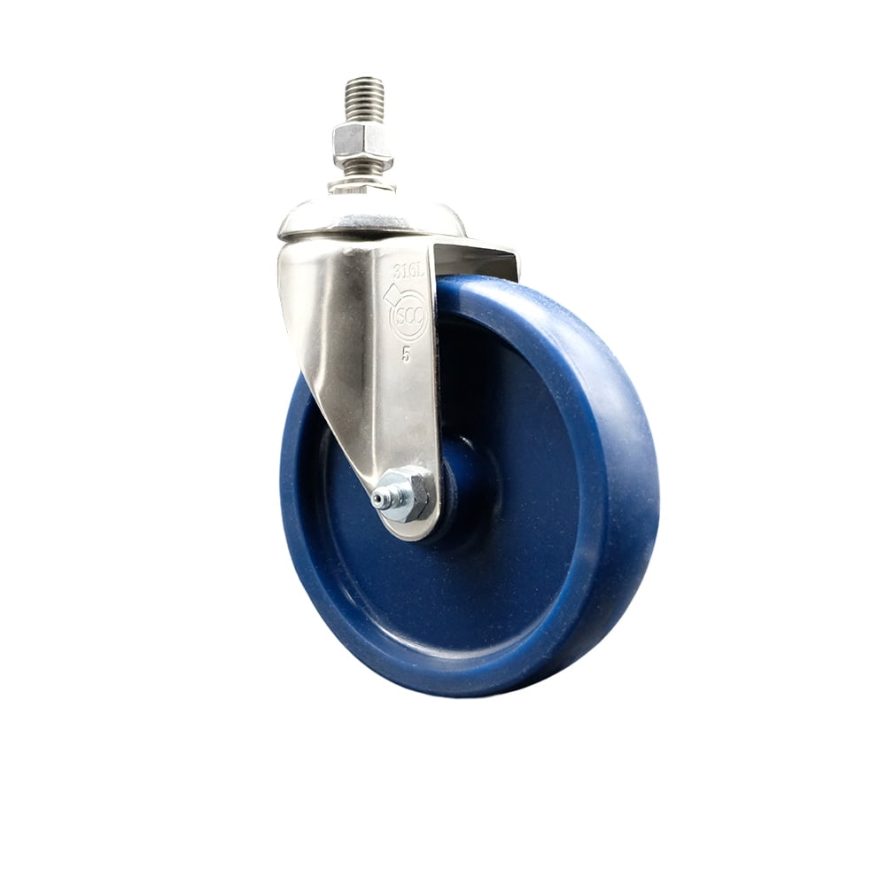 5 Inch 316SS Solid Polyurethane Wheel Swivel 12mm Threaded Stem Caster ...