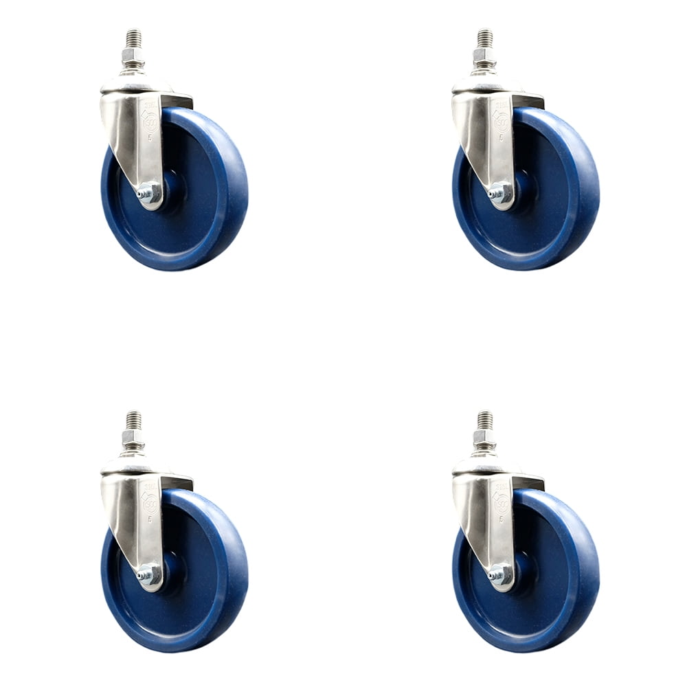 5 Inch 316SS Solid Polyurethane Wheel Swivel 12mm Threaded Stem Caster ...