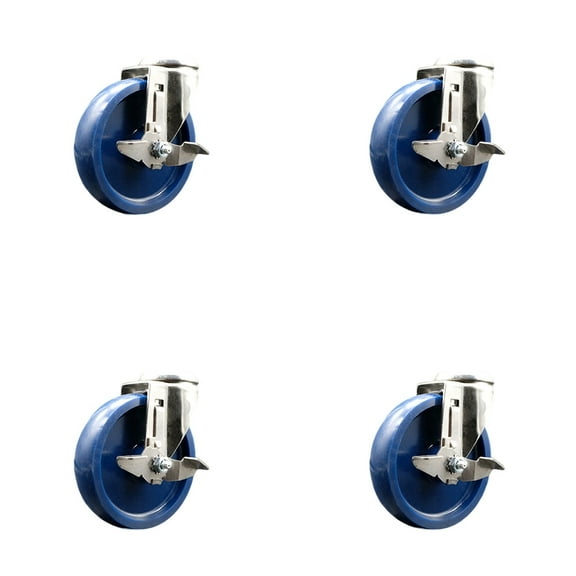 3 Inch SS Gray Polyurethane Wheel Swivel Bolt Hole Caster Set with ...