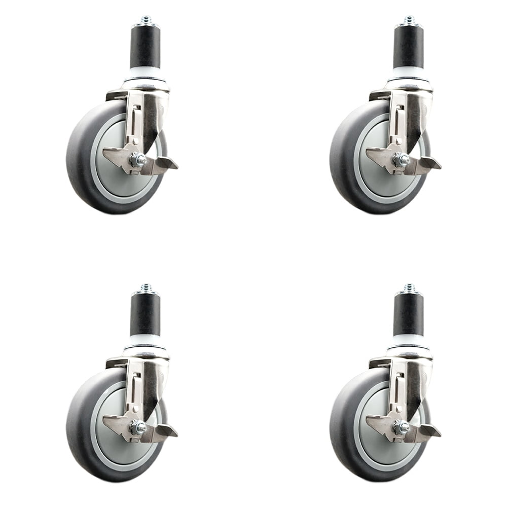 5 Inch 316SS Thermoplastic Rubber Swivel 1-1/2 Inch Stem Caster Set ...