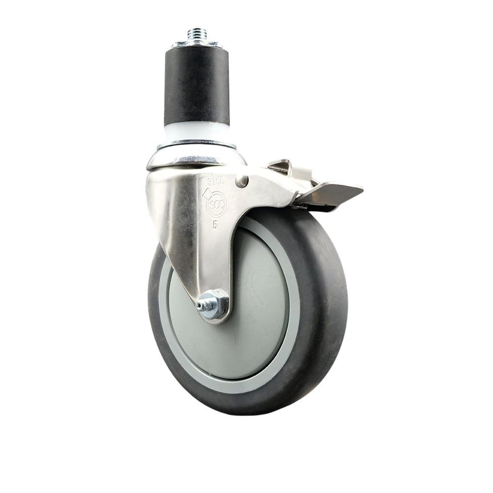 5 Inch 316SS Thermoplastic Rubber Swivel 1-3/4 Inch Stem Caster Lock ...