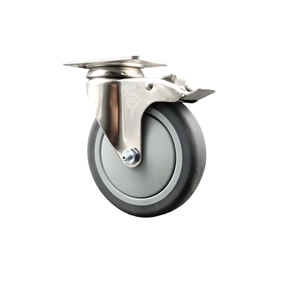 5 Inch 316SS Thermoplastic Rubber Swivel Top Plate Caster with Total ...