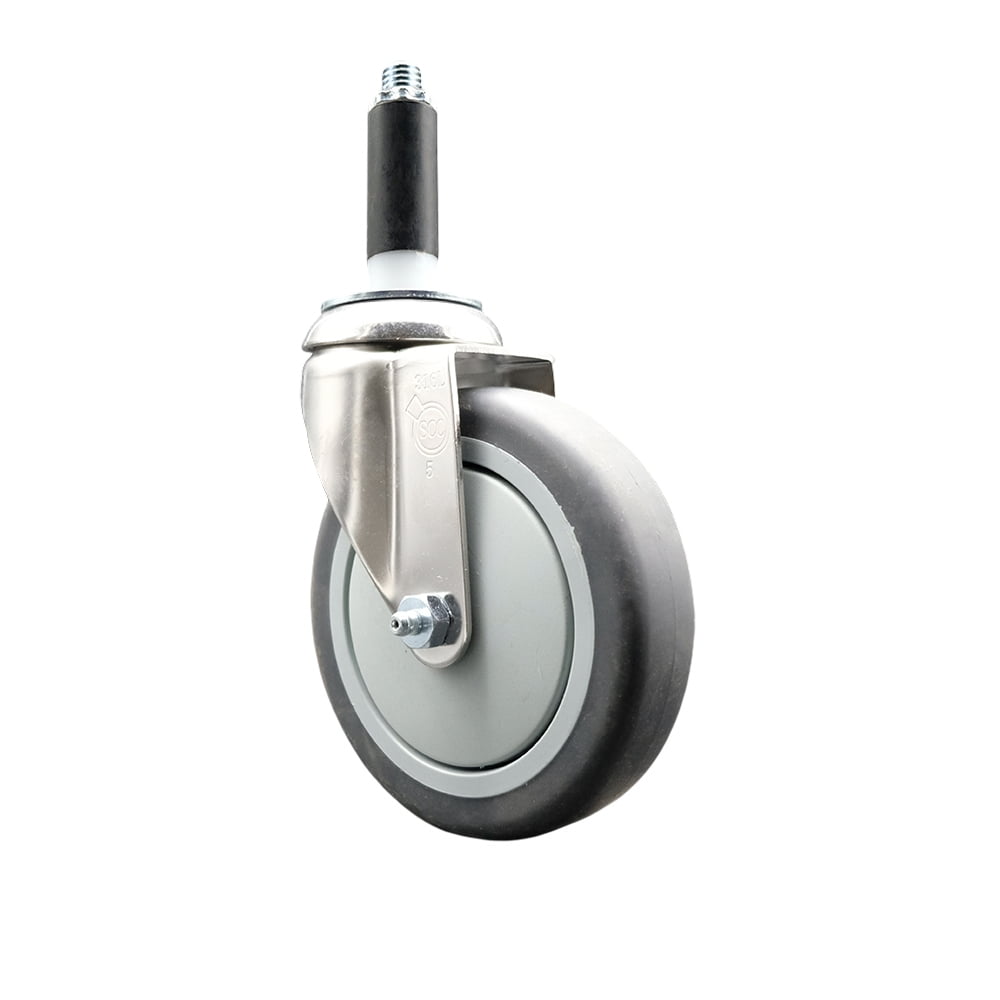 5 Inch 316SS Thermoplastic Rubber Wheel Swivel 3/4 Inch Expanding Stem ...