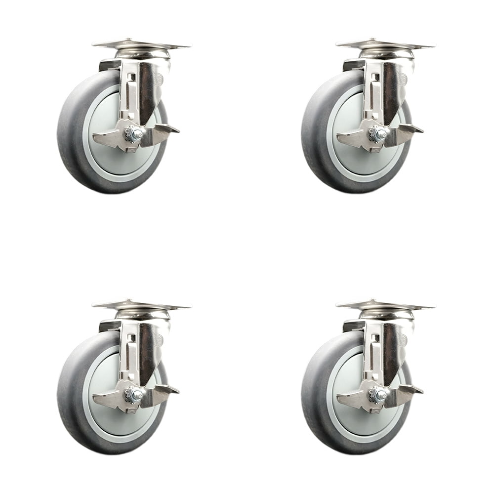 5 Inch 316SS Thermoplastic Rubber Wheel Swivel Top Plate Caster Set ...