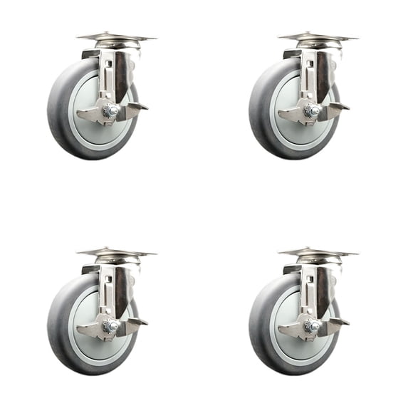 5 Inch 316SS Thermoplastic Rubber Wheel Swivel Top Plate Caster Set ...