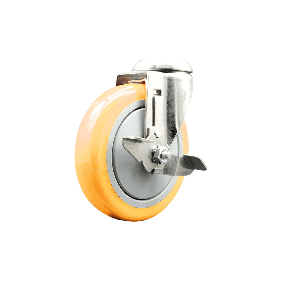 5 Inch 316SS Yellow Polyurethane Wheel Swivel Bolt Hole Caster with ...