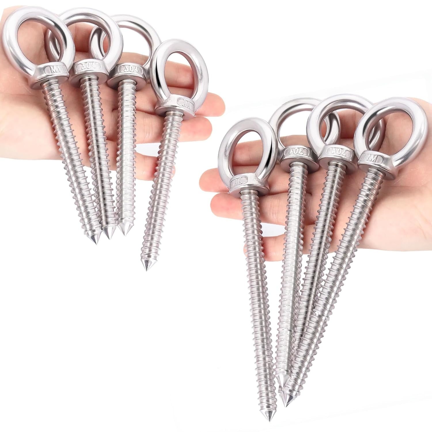 5 Inch + 6.3 Inch Heavy Duty Eye Hooks M10 Self Tapping Eyelet Screw ...