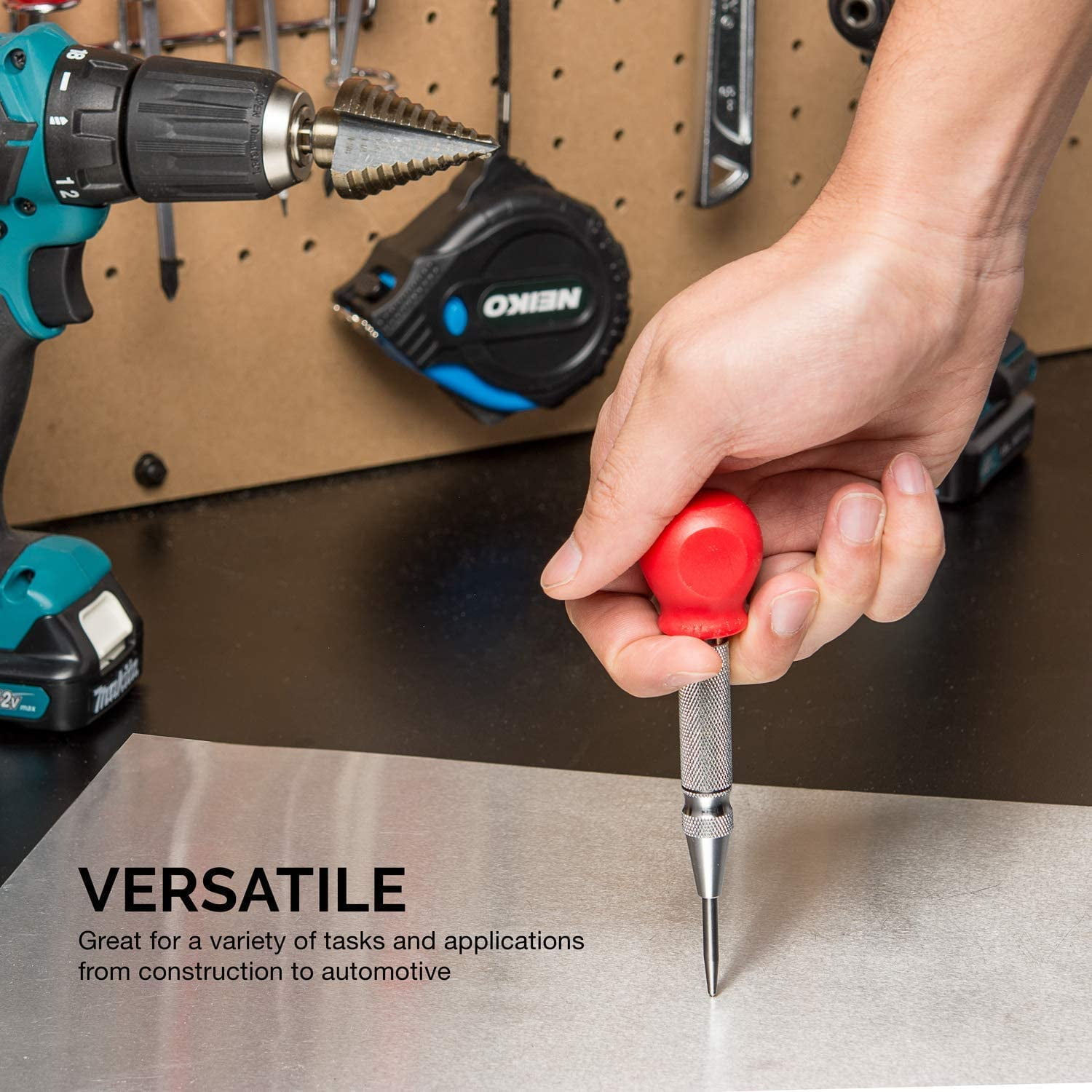 5-Inch Automatic Center Hole Punch | Adjustable Impact Spring Loaded Puncher Tool Steel Center ...