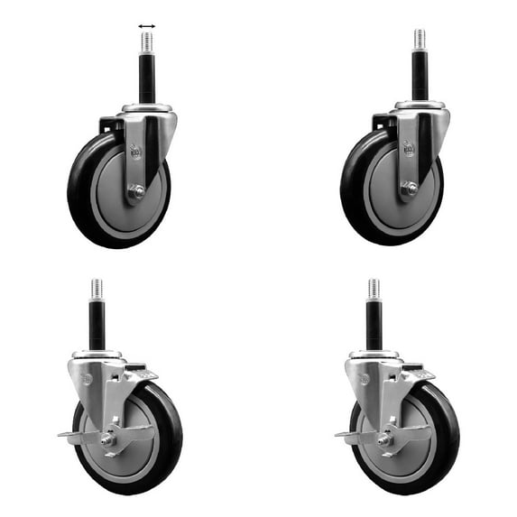 5 Inch Black Poly Wheel Swivel 3/4 Inch Expanding Stem Caster Set 2 ...