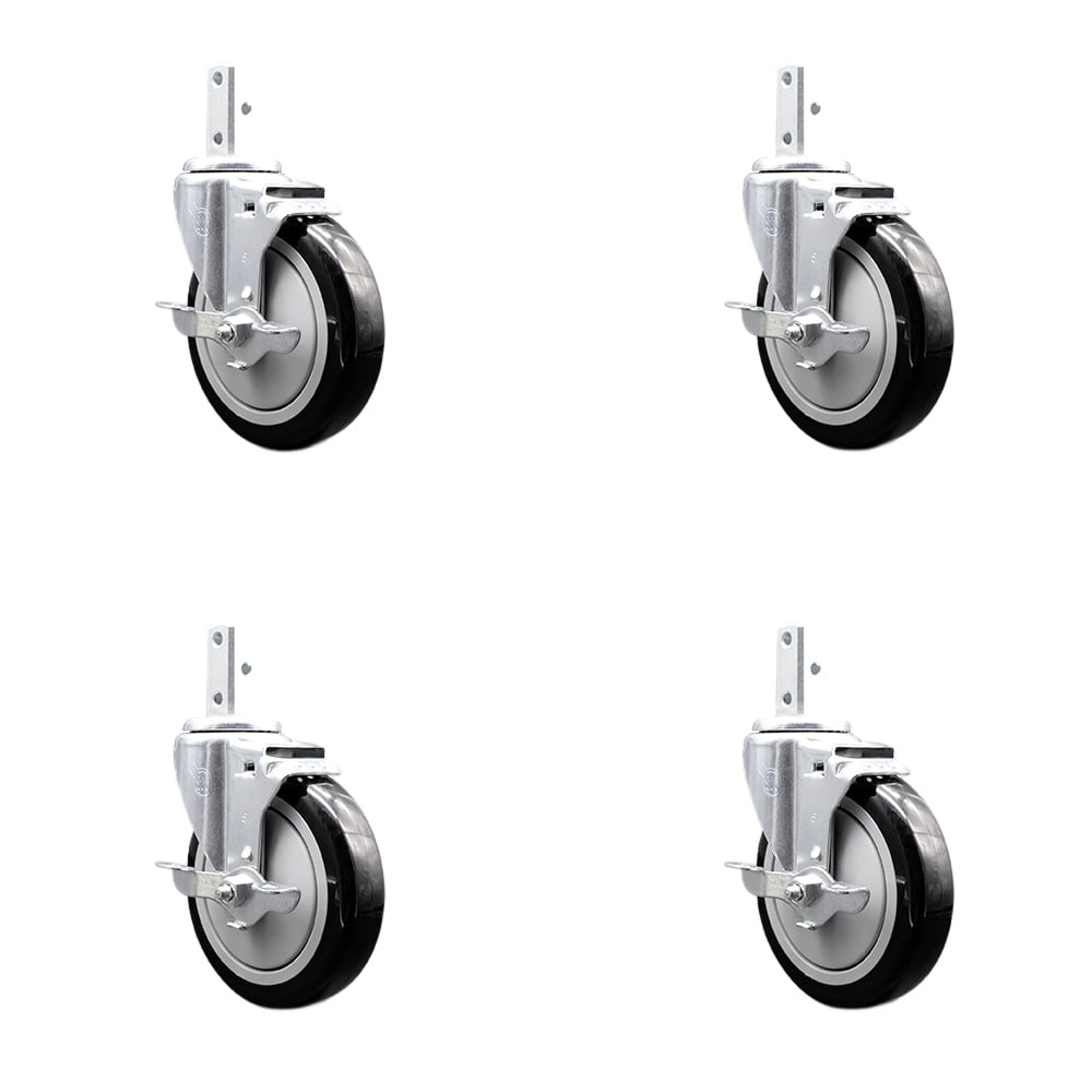 5 Inch Black Poly Wheel Swivel 3/4 Inch Square Stem Caster Set with ...