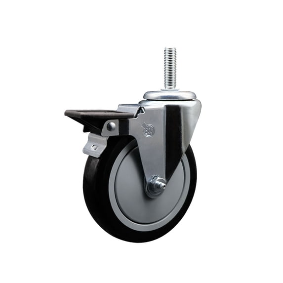 5 Inch Black Poly Wheel Swivel 5/8 Inch Threaded Stem Caster with Brake ...