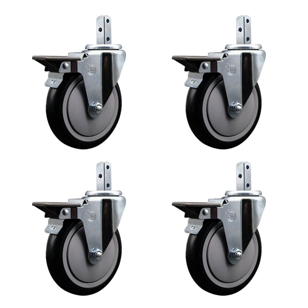 5 Inch Black Poly Wheel Swivel 7/8 Inch Square Stem Caster Set with ...
