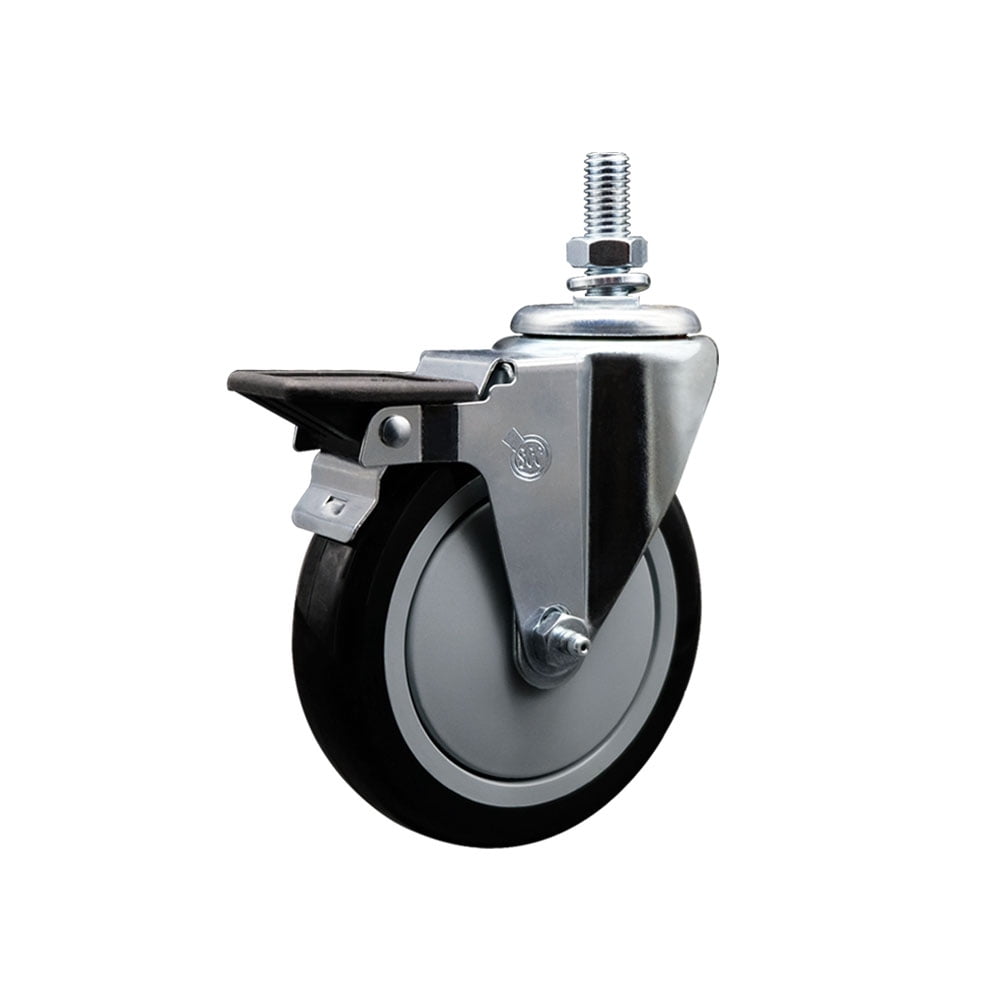 5 Inch Black Polyurethane 10MM Threaded Stem Caster with Brake ...