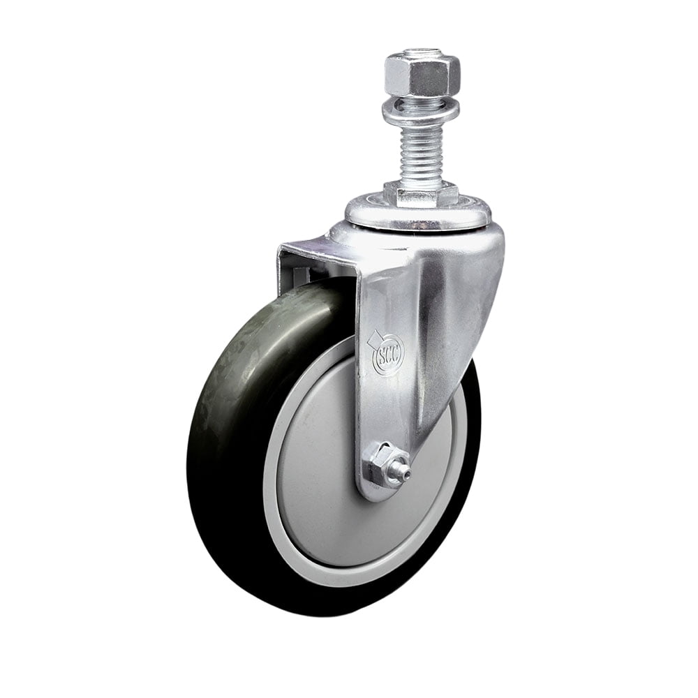 5 Inch Black Polyurethane Wheel Swivel 12mm Threaded Stem Caster SCC ...
