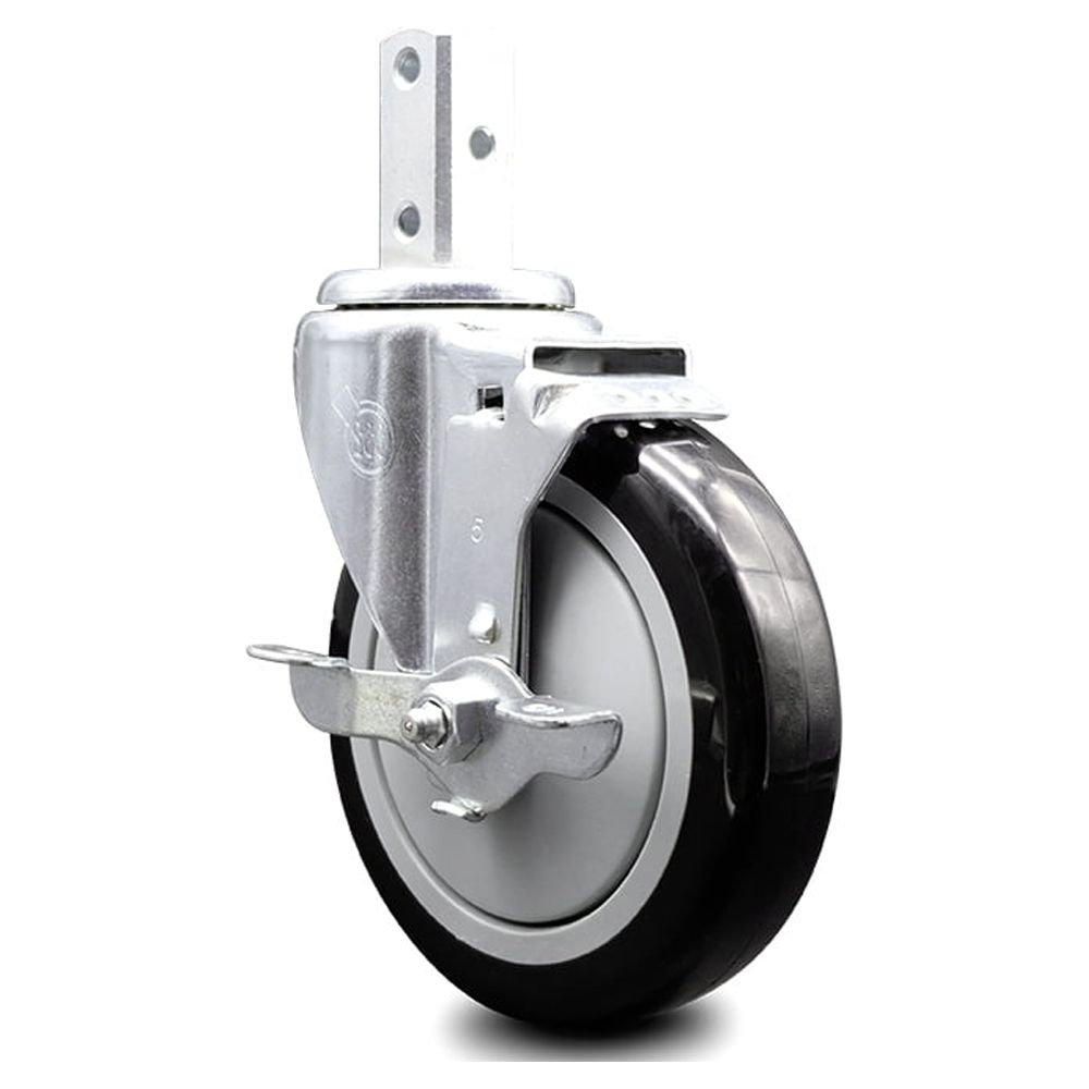 5 Inch Black Polyurethane Wheel Swivel 3/4 Inch Square Stem Caster with ...