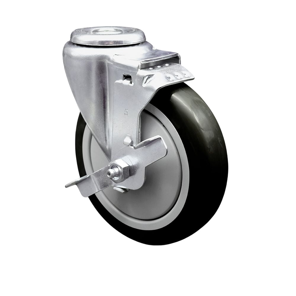5 Inch Black Polyurethane Wheel Swivel Bolt Hole Caster with Brake SCC ...
