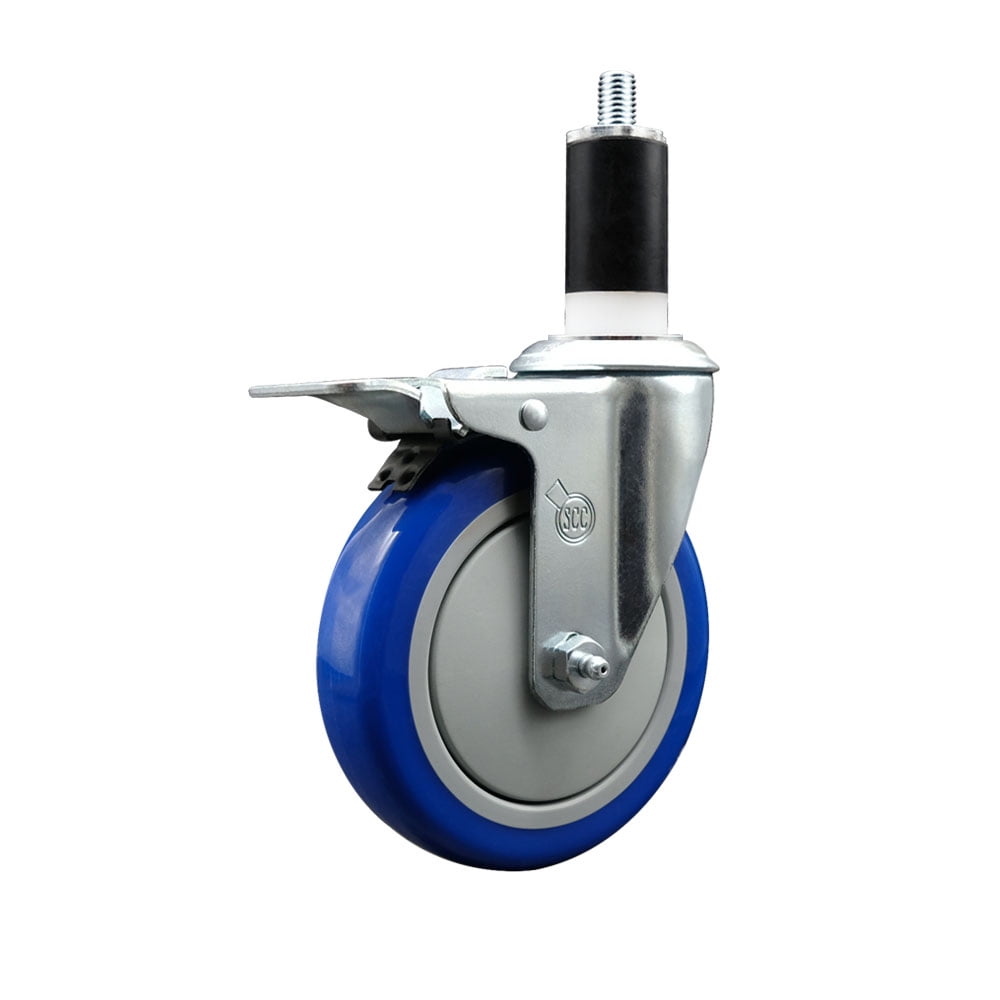 5 Inch Blue Poly Swivel 1-3/8 Inch Expanding Stem Caster Total Lock ...