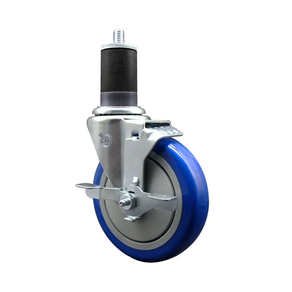 5 Inch Blue Poly Swivel 1-5/8 Inch Expanding Stem Caster with Brake SCC - Walmart.com