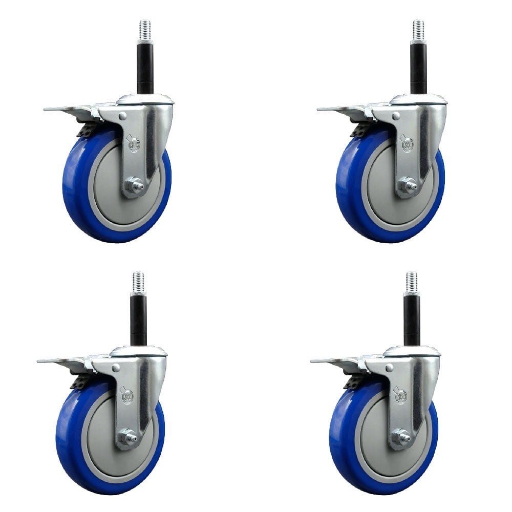 5 Inch Blue Poly Swivel 3/4 Inch Expanding Stem Caster Set Total Lock ...