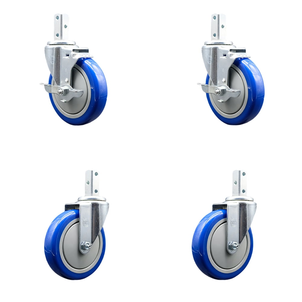 5 Inch Blue Polyurethane Wheel Swivel 3/4 Inch Square Stem Caster Set 2 ...