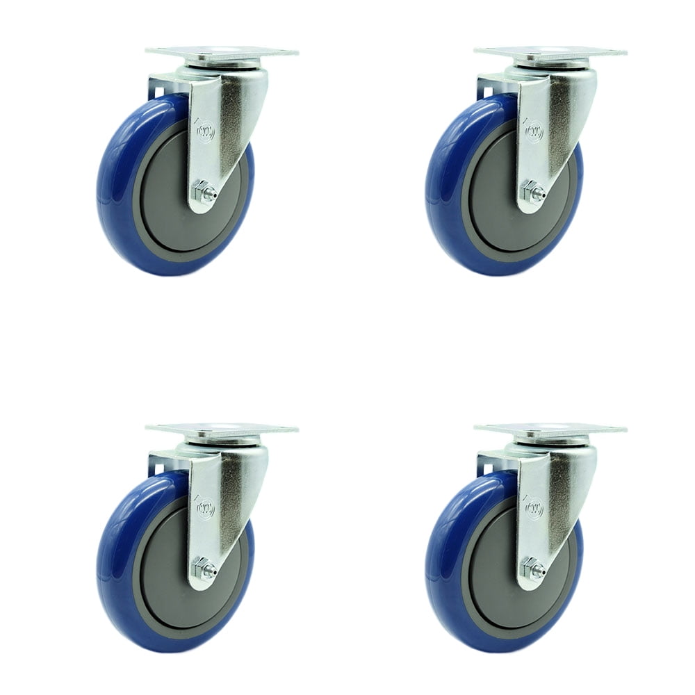 5 Inch Blue Polyurethane Wheel Swivel Top Plate Caster Set Service ...