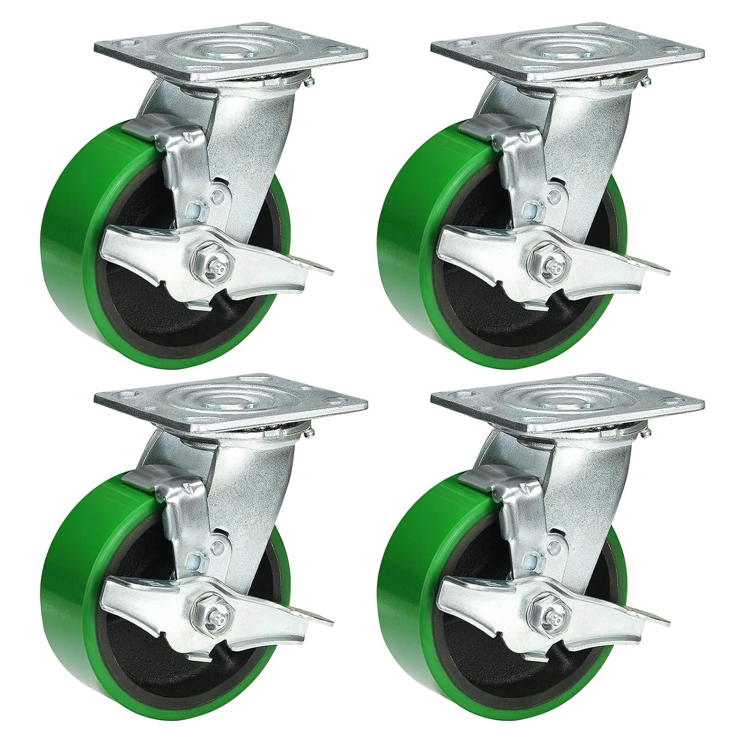 5 Inch Caster Wheels Heavy Duty, Polyurethane on Steel Wheel, Set of 4 ...
