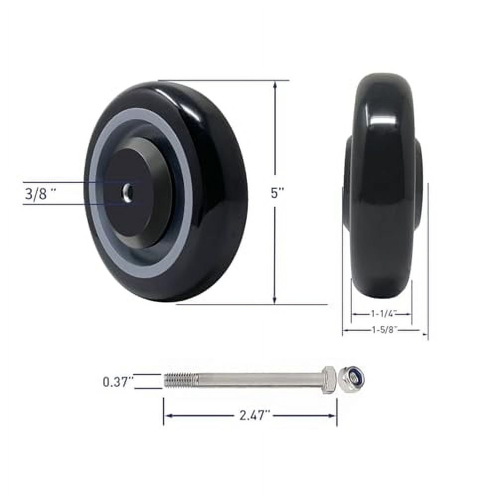 5 Inch Caster Wheels for Cart, 3/8" Axle Polyurethane Shopping Cart ...