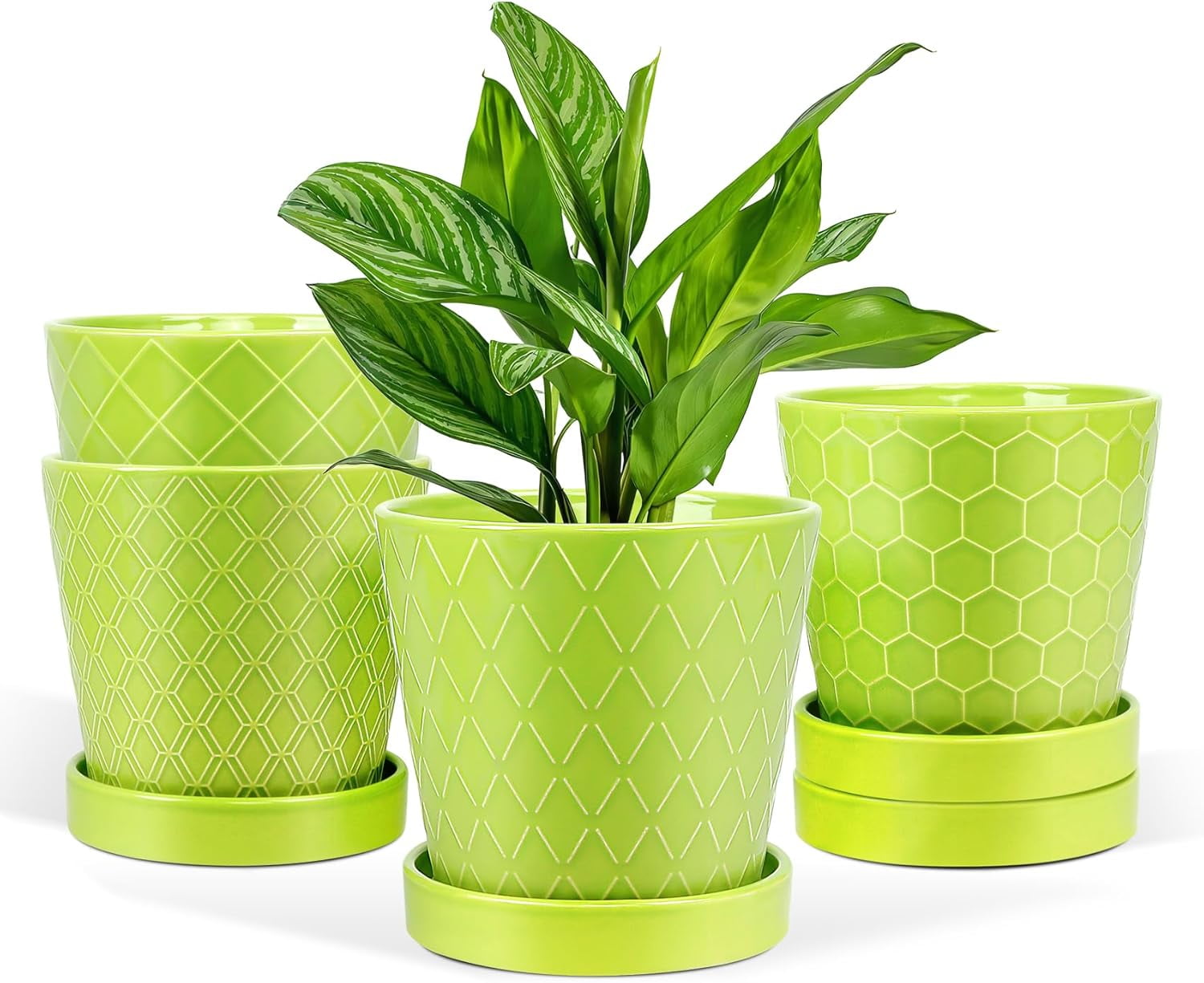 5 Inch Ceramic Plant Pots Indoor, Planters with Drainage Holes and ...